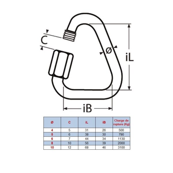 Maillon rapide à visser en inox A4 forme Delta | Fix In